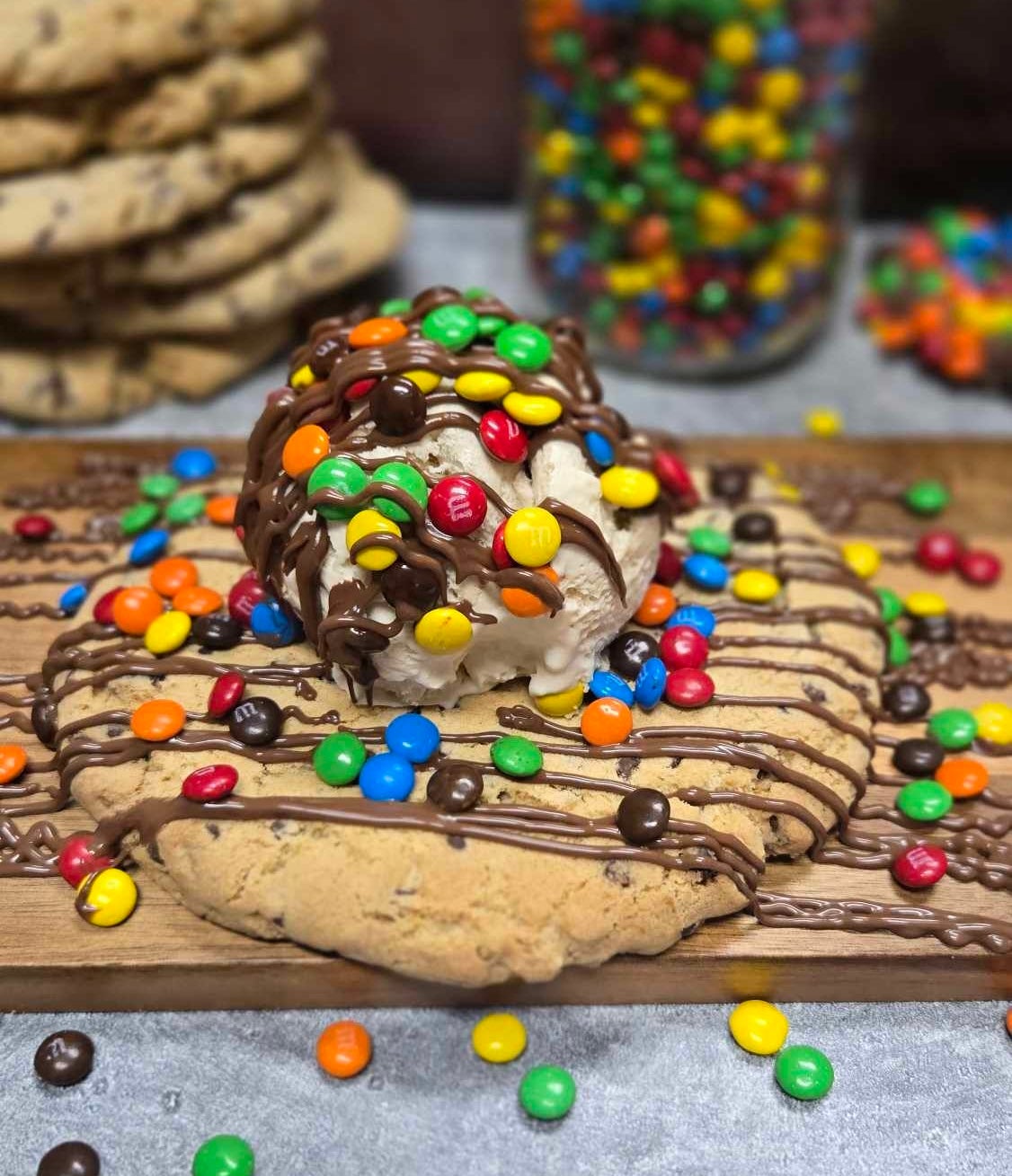 Giant 1/2lb Cookie M&M Sundae | C O N E Y W A F F L E