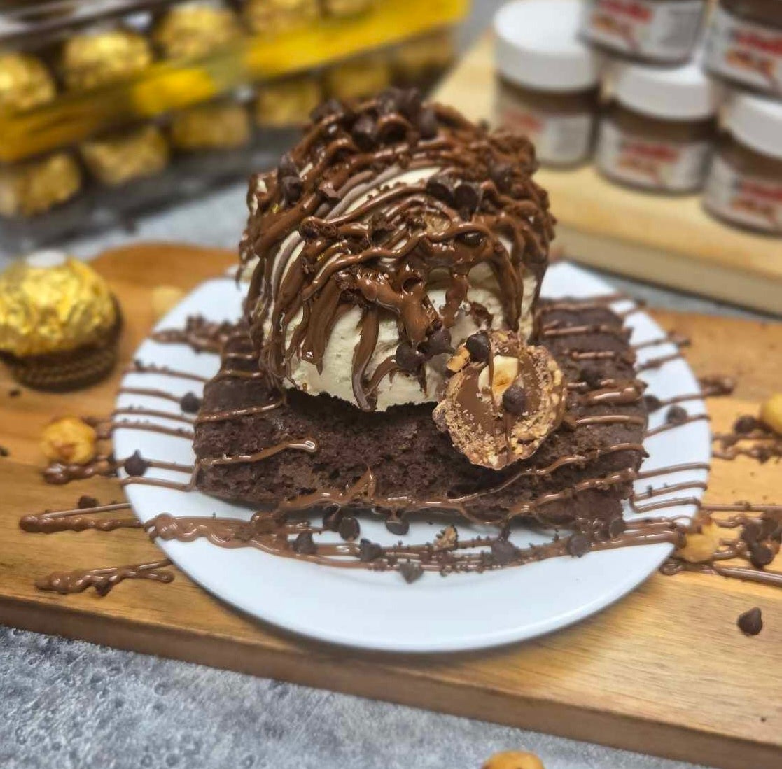 Ferrero Rocher Nutella Brownie Sundae | C O N E Y W A F F L E