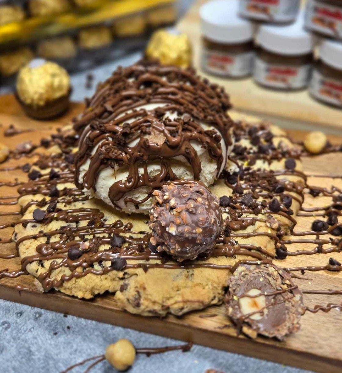 Giant 1/2lb Cookie Ferrero Rocher Nutella Sundae | C O N E Y W A F F L E